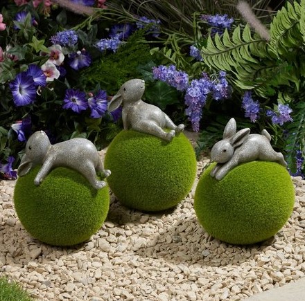 Set of 3 Flocked Rabbits Garden Ornaments – Mr Gooses Emporium